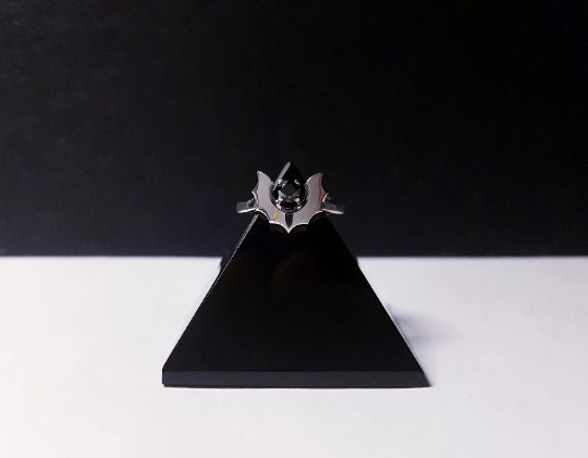 Bat Ring, Black Diamond Ring, Winged Ring, Silver Bat Ring, Bat Soliter ...