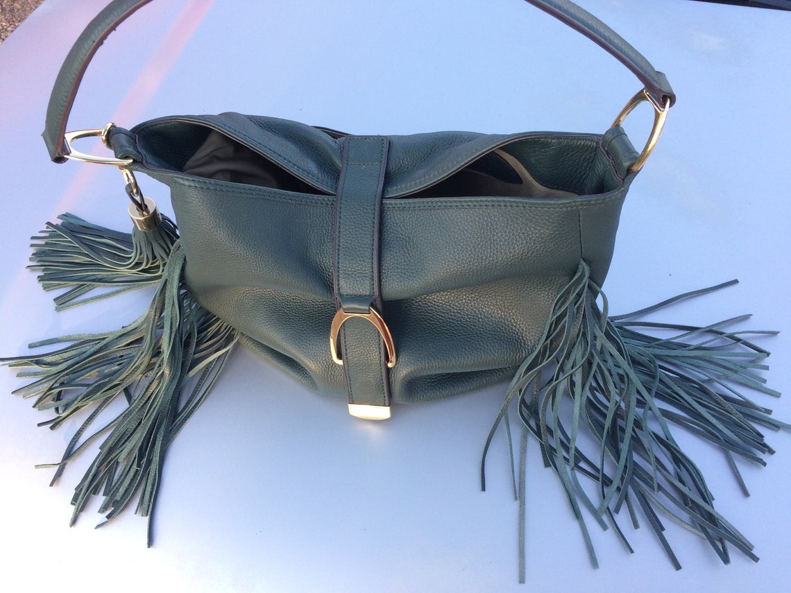GILI Got It Love It Genuine Leather Green Shoulder Hobo Bag Tote Purse ...