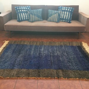 Blue Rothko Looped Tulu Indigo Sleeping Carpet Tribal Long Hair Turkish ...