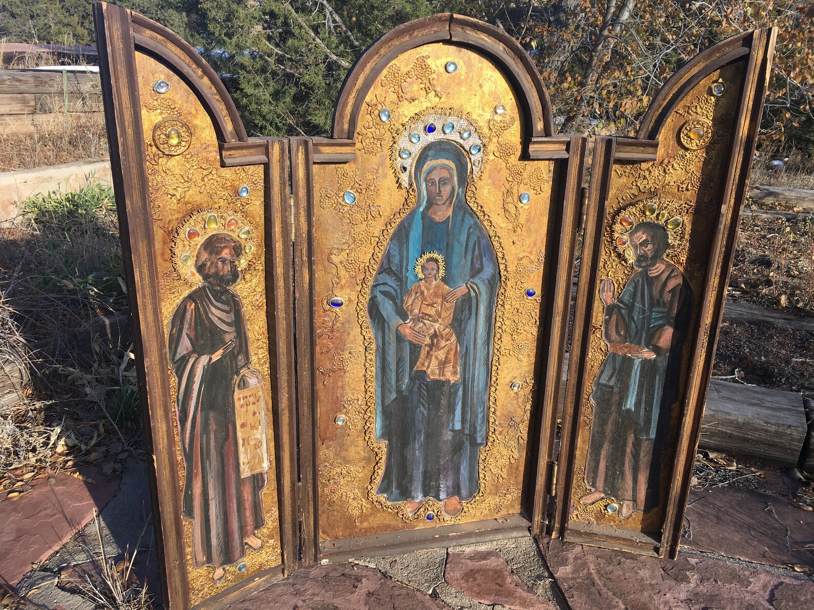 Original Collage Painting Wood Triptych Mother & Child Mary - Etsy