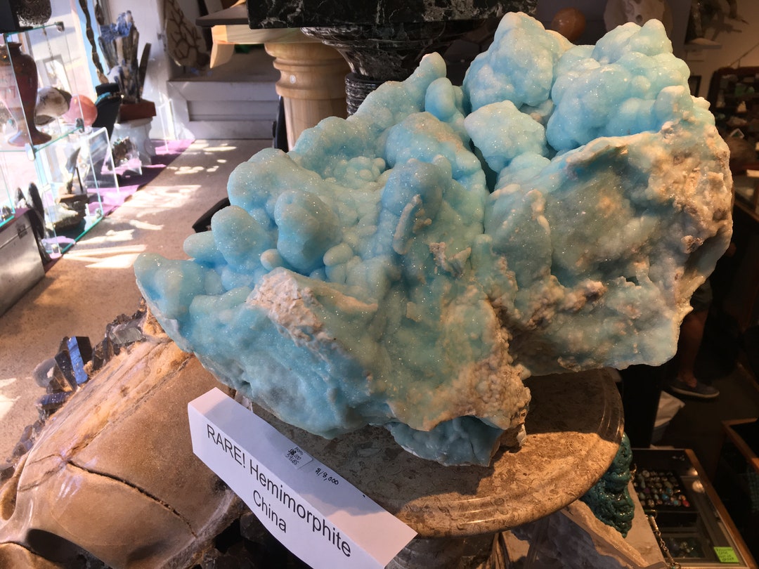 SOLD Hemimorphite Rare XL Display Geode Pale Turquoise Sky Blue Natural ...