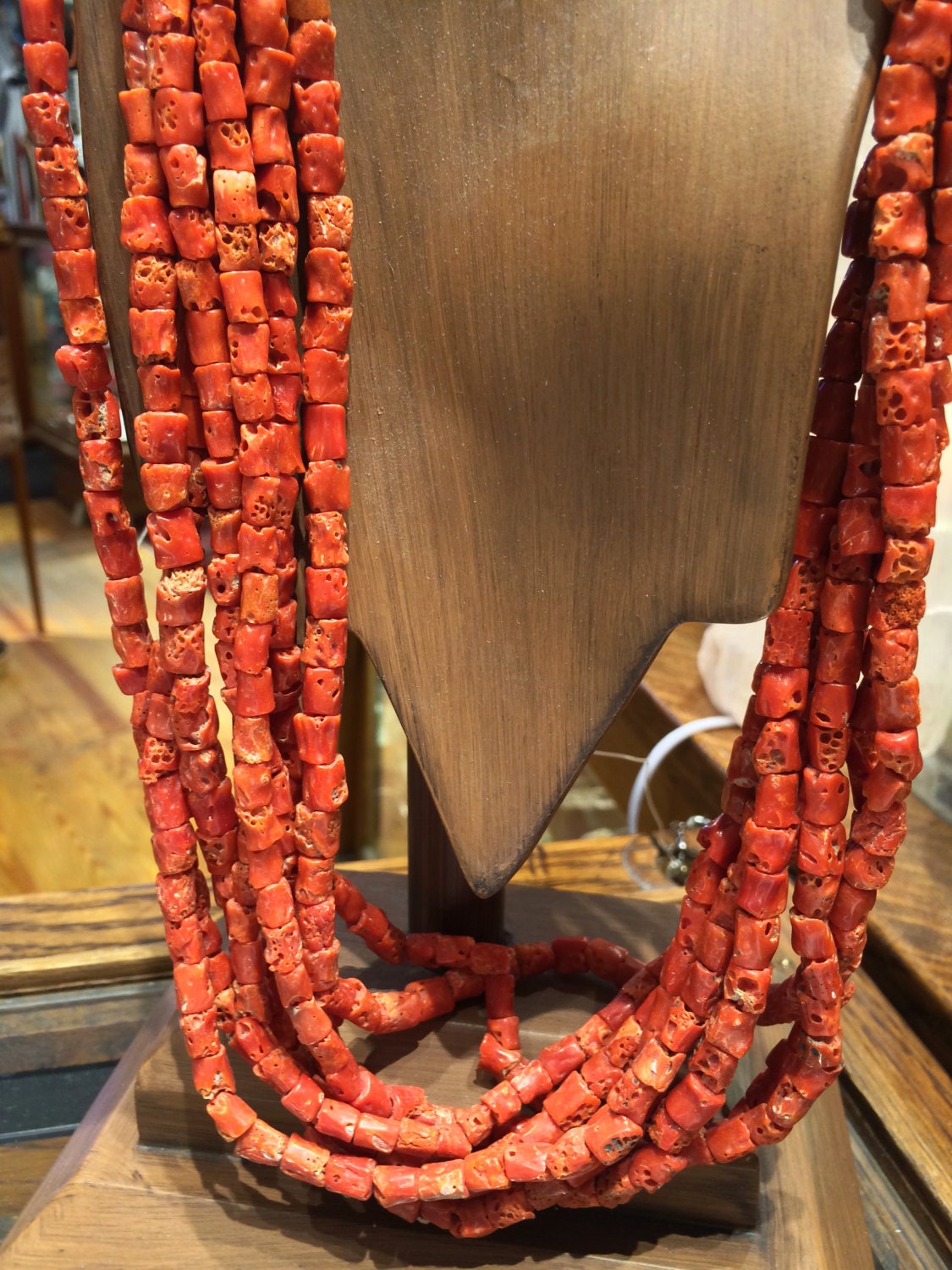 1960’s Indian Mediterranean Coral Multi Strand Necklace, Hand-cut Beads ...