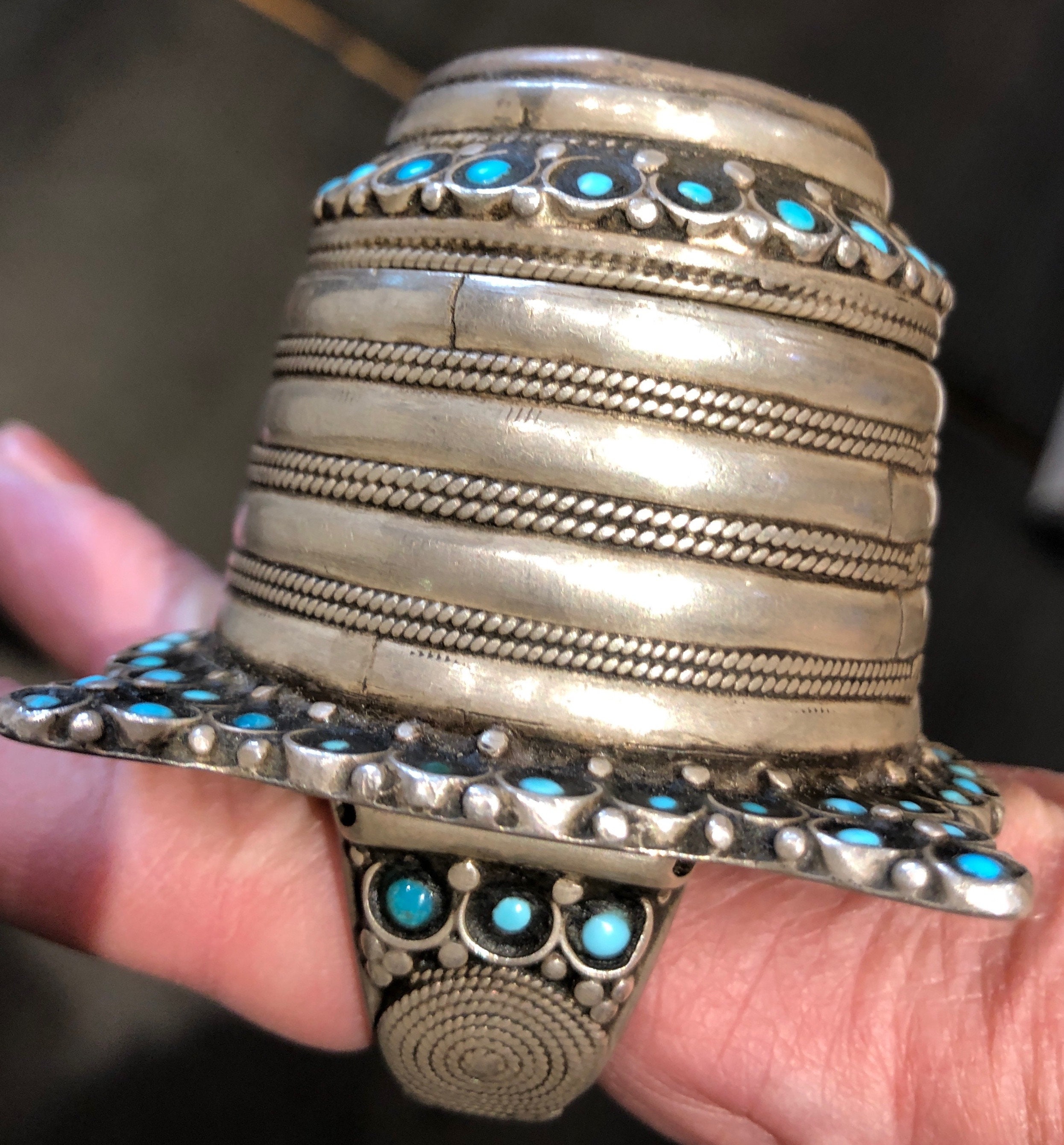 Huge Old Afghan Stash Ring Large Carnelian Multi Stone Turquoise Tribal ...