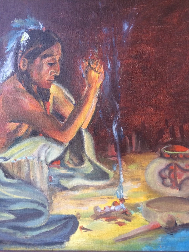 Fireside Native American Indian Painting Iconic E. Irving Couse ...