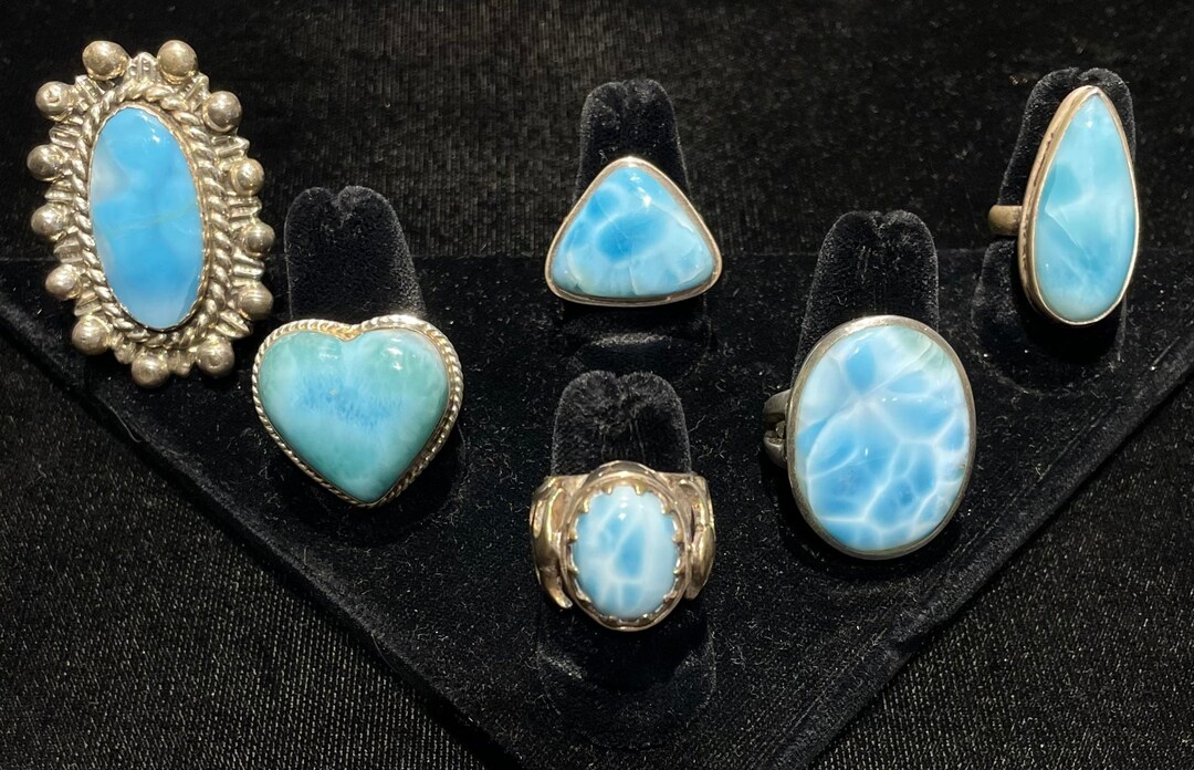 Larimar Sterling Silver & Gold Rings, OM Ring, Native American Indian ...