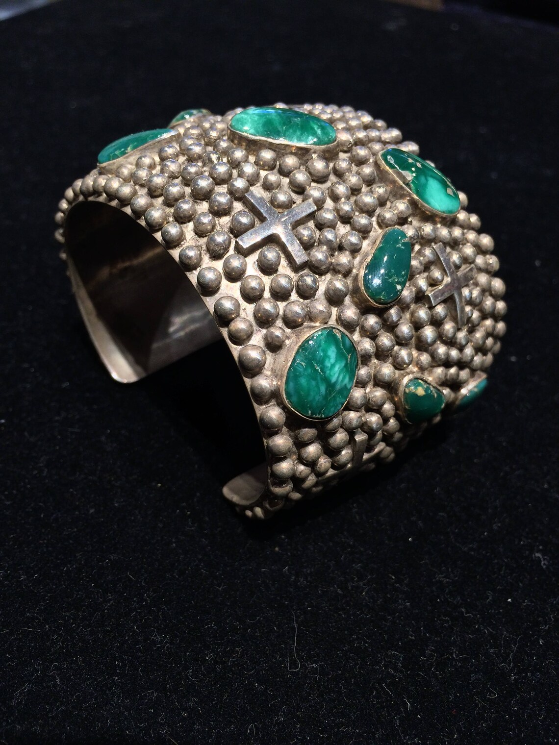 Navajo Native American Indian Cuff Studded Broken Arrow Green Varascite ...