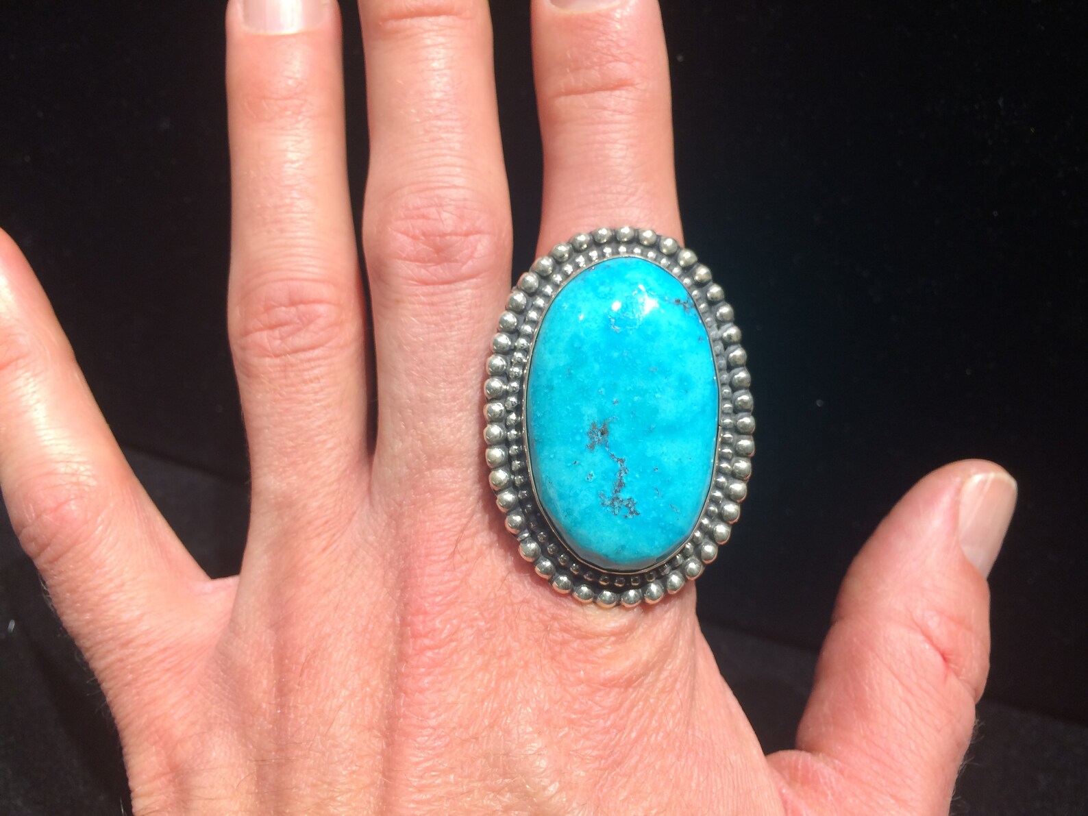 Big Huge American Turquoise Native American Indian Made Ring Sterling ...