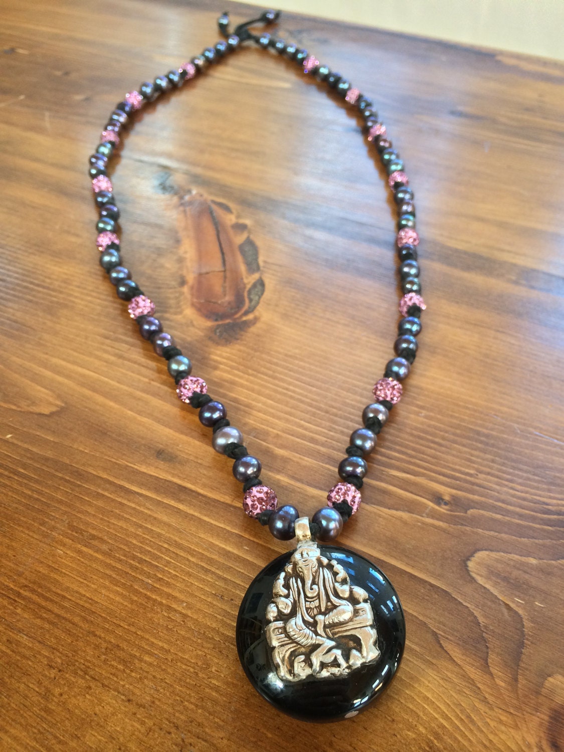 Tibetan Ganesh Ganesha Fish Necklace Sterling Silver Repousse Leather ...