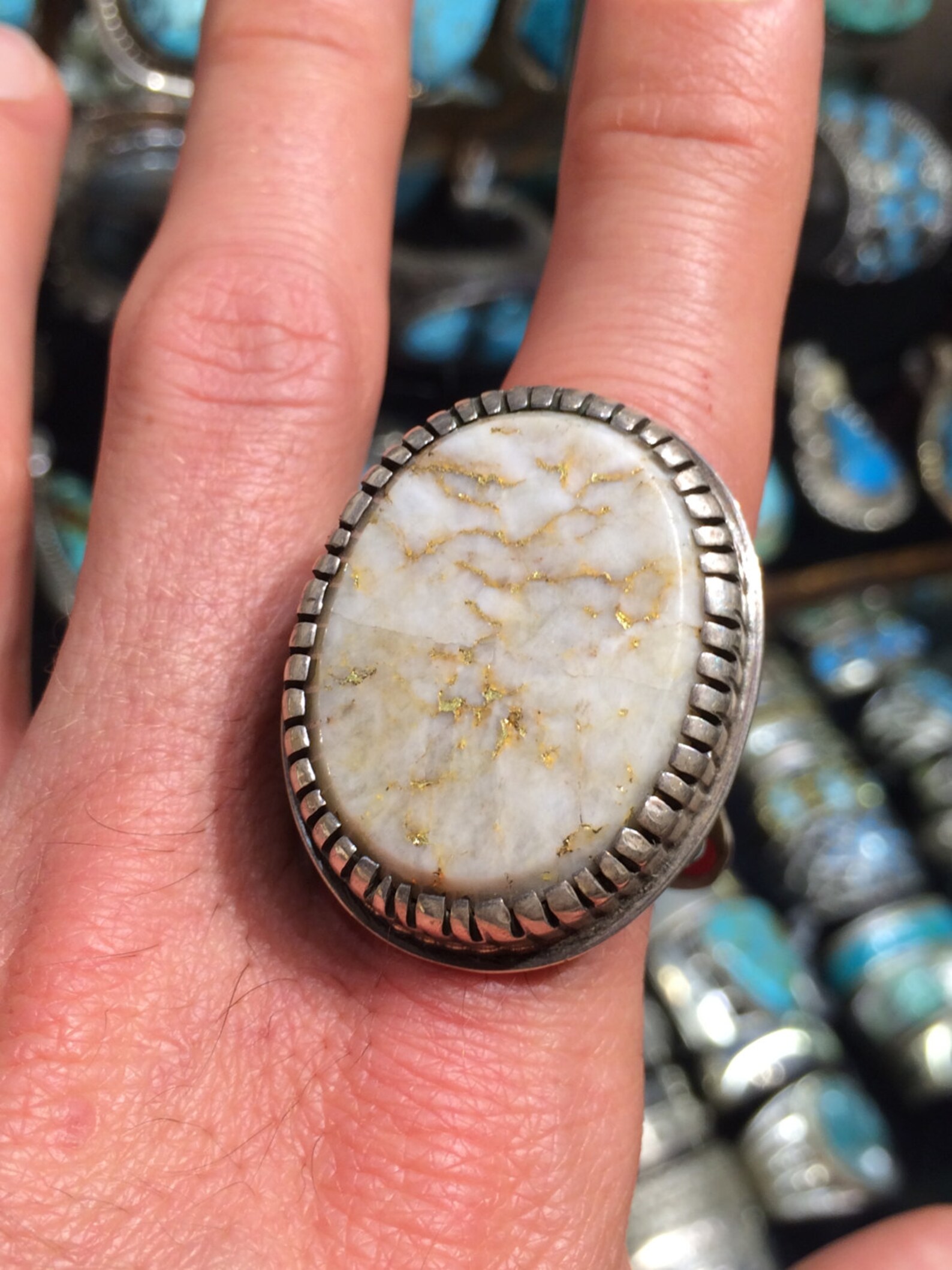 Rare off White Quartz Gem Stone With Gold Ring Brett W Bastien Sterling ...