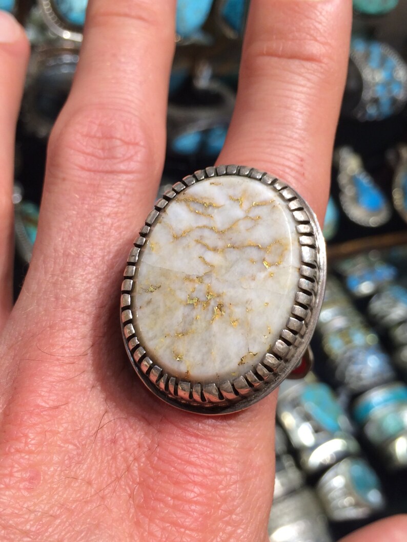 Rare off White Quartz Gem Stone With Gold Ring Brett W Bastien Sterling ...