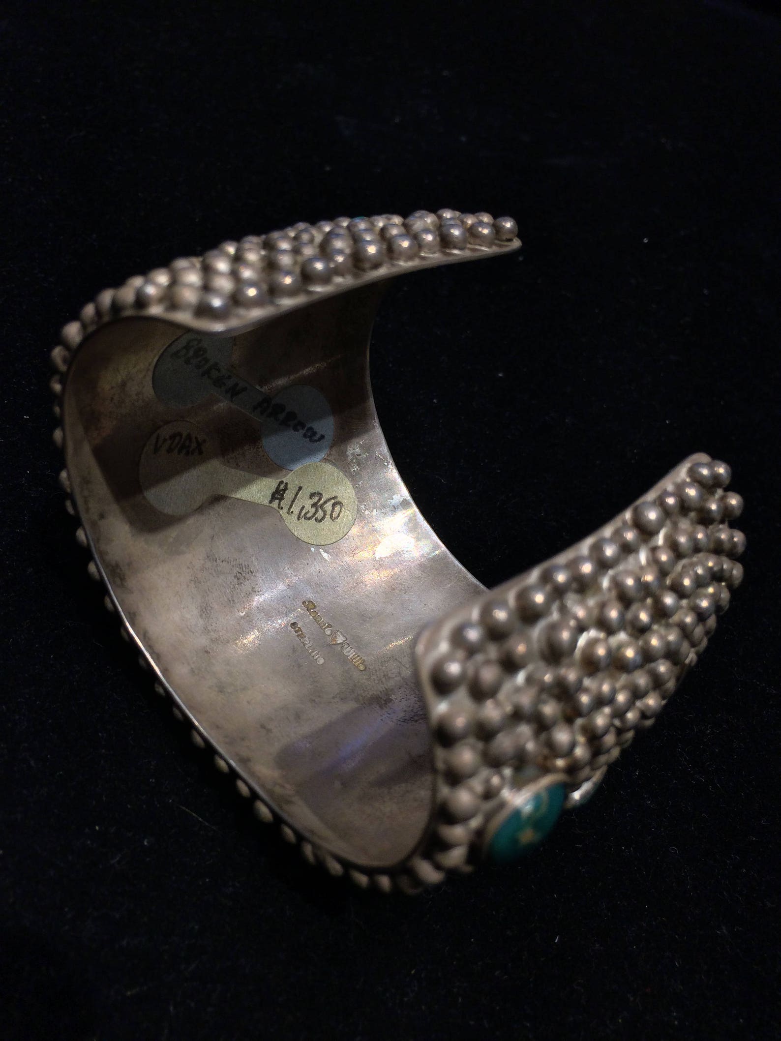 Navajo Native American Indian Cuff Studded Broken Arrow Green Varascite ...
