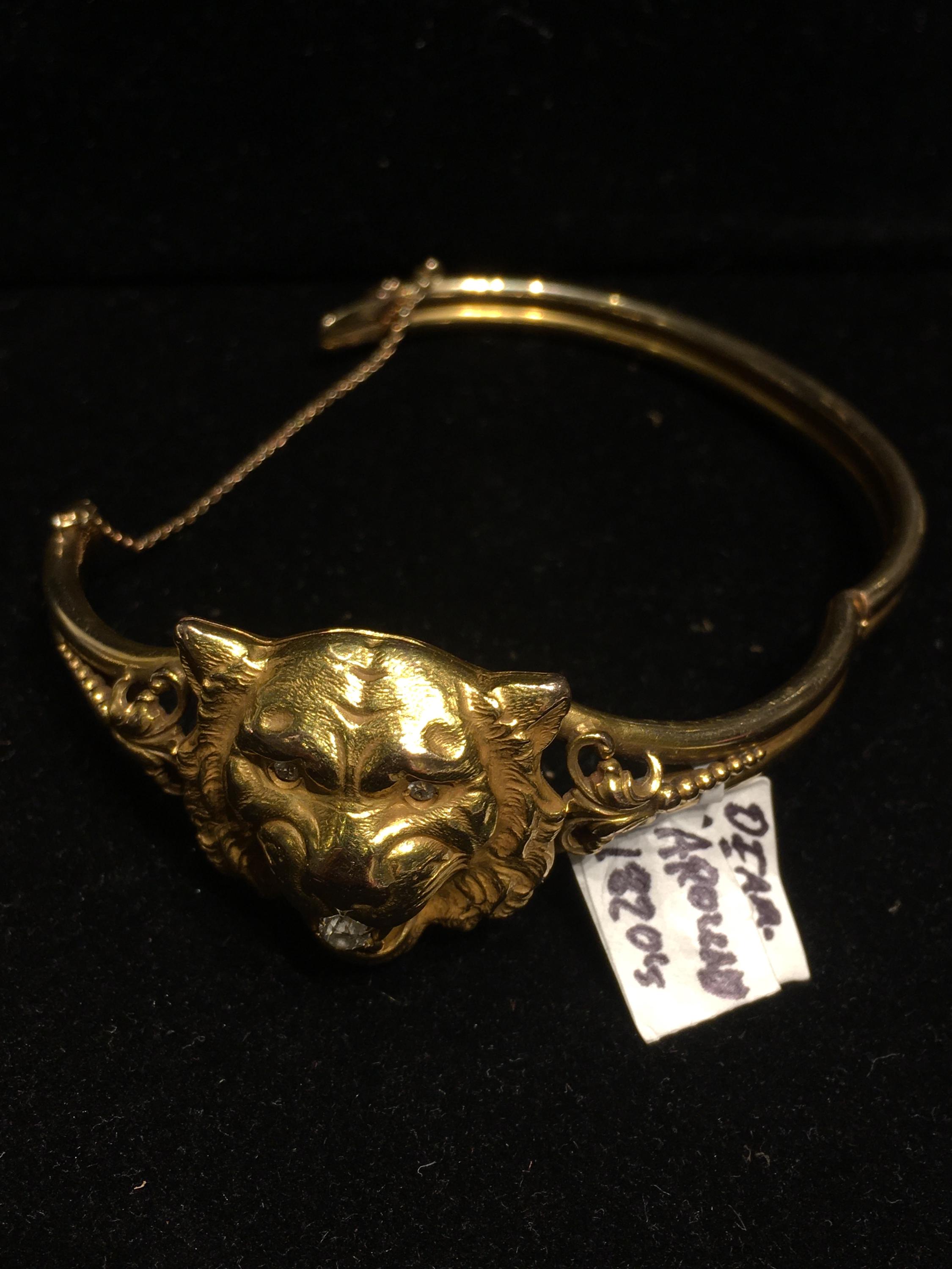 RARE 1820s Antique American 14k Gold Tiger Diamond Bracelet Locket High ...