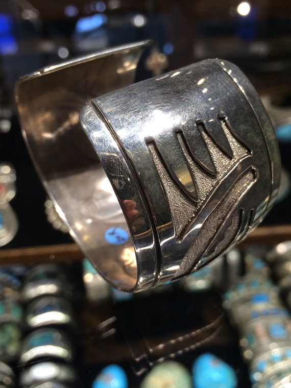Hopi Indian sterling Silver overlay cuff bracelet 925… - Gem