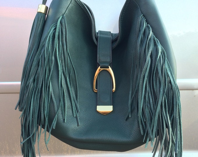 GILI Got It Love It Genuine Leather Green Shoulder Hobo Bag Tote Purse ...