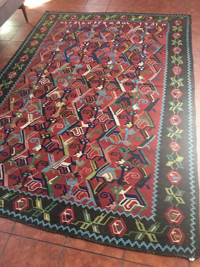 Antique Armenian Kilim RARE Inscribed Inscription Dated 1931 Unusual ...