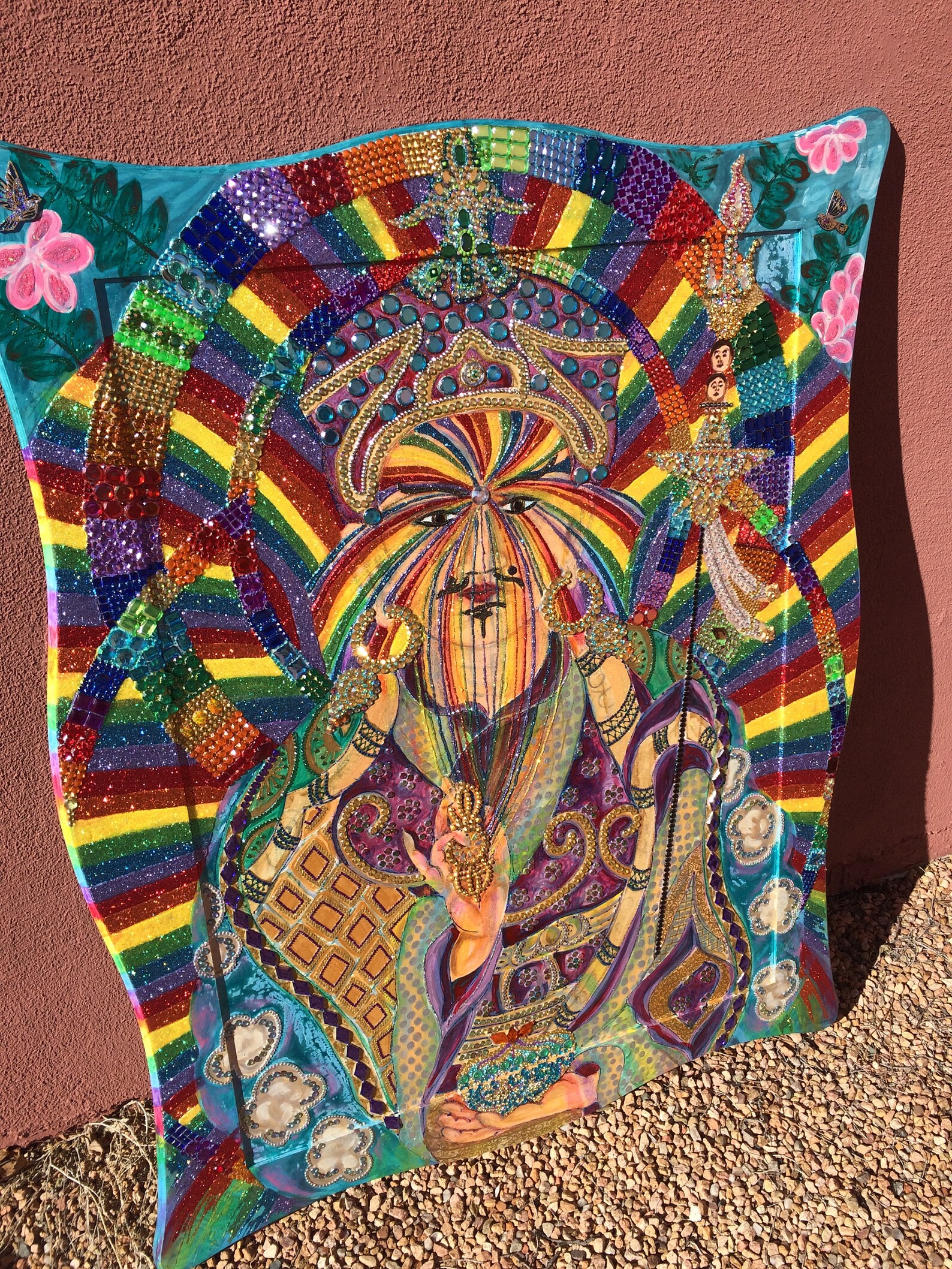 Bejeweled Rainbow Body Buddha Painting, Tibetan Thangka Art ...