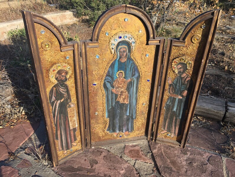 Original Collage Painting Wood Triptych Mother & Child Mary - Etsy