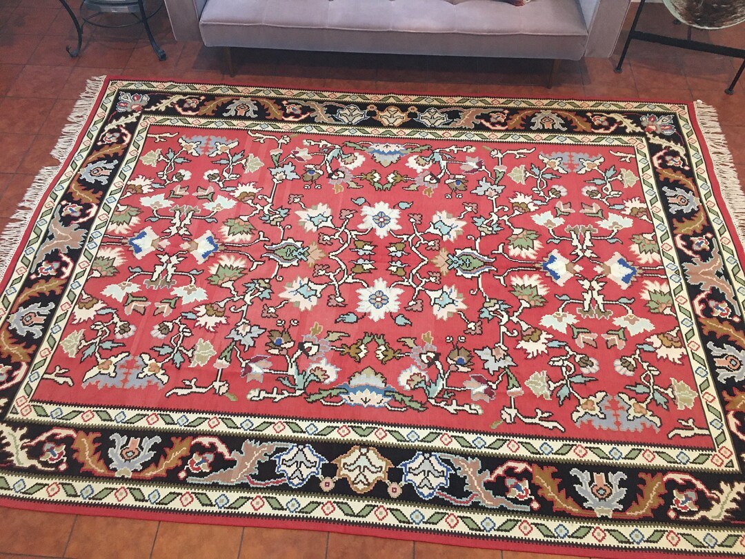Vintage Bessarabian Balkans Pirot Kilim, 8x12, Traditional Allover ...