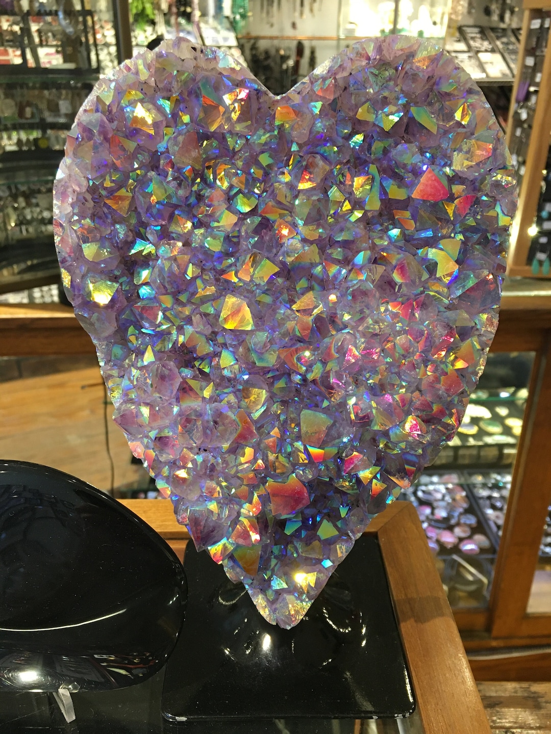 SOLD Rainbow Aura Amethyst Heart Titanium Diffusion Multi Colored ...