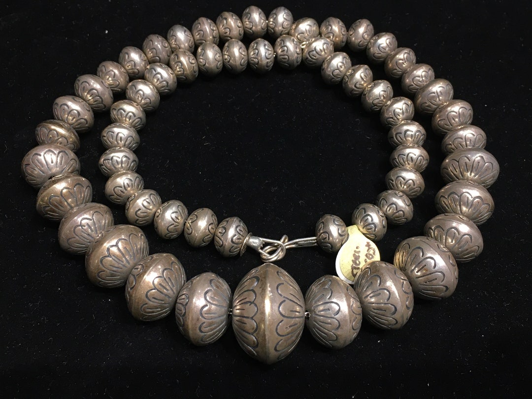 Navajo Pearls Hand Made Sterling Silver Beads Beaded Necklace All