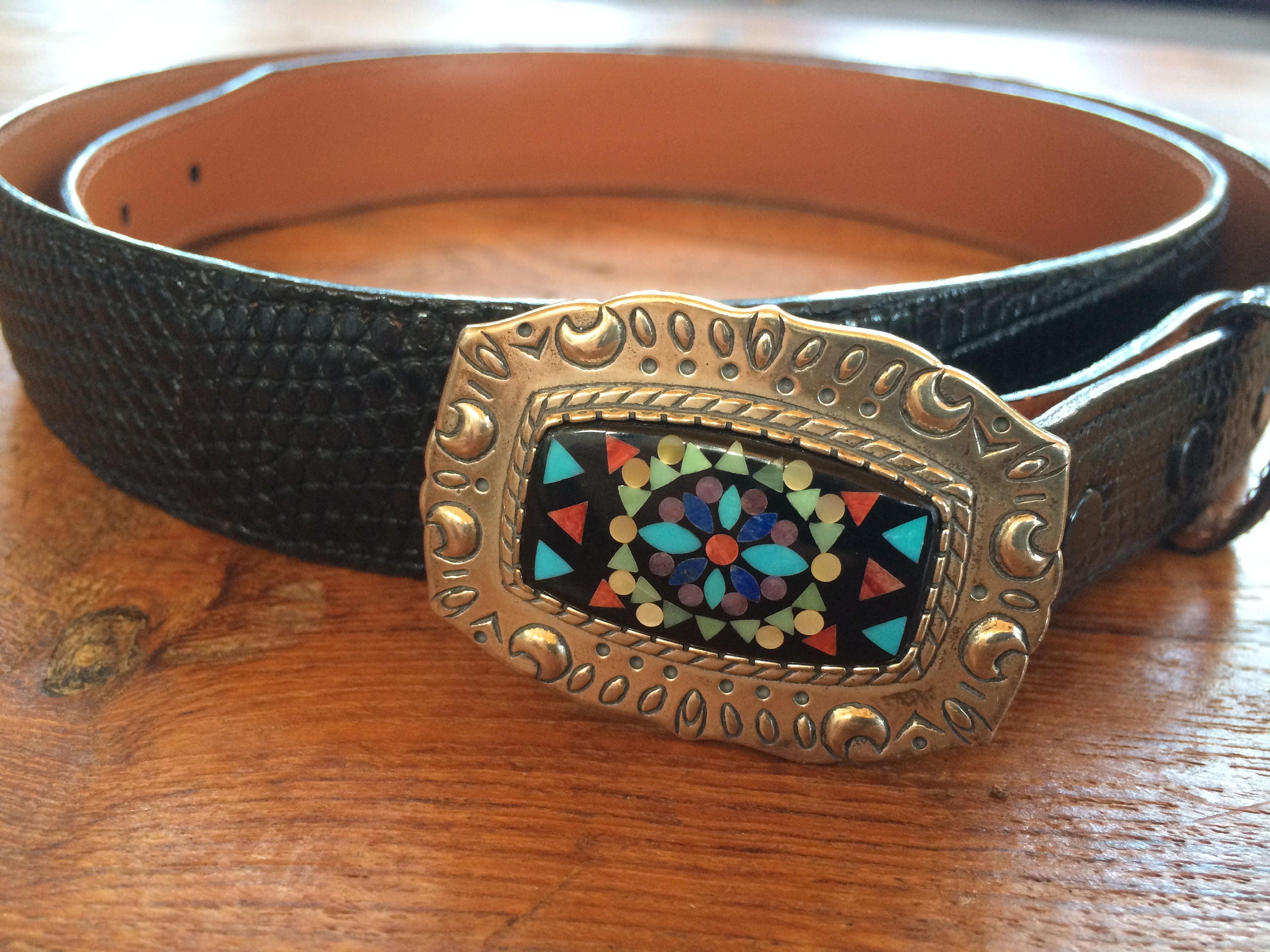 Indian Inlay Silver Belt Buckle Turquoise Sugilite Spiny Oyster Lapis ...