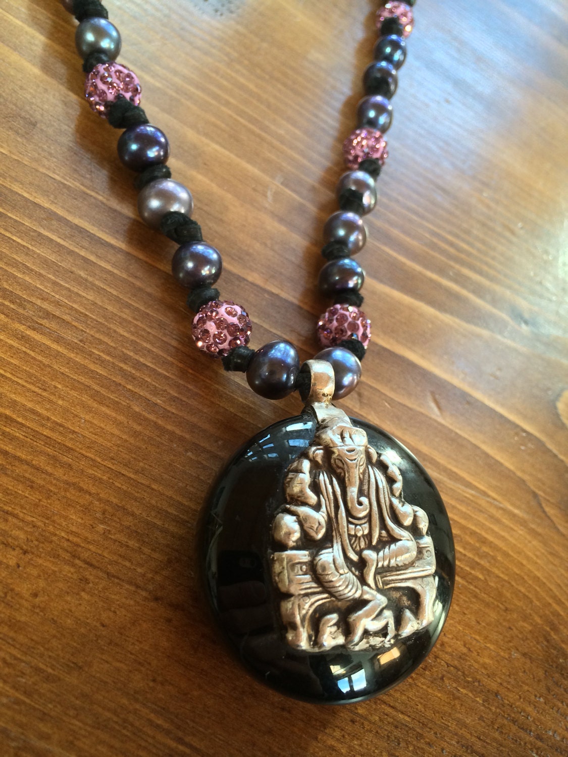 Tibetan Ganesh Ganesha Fish Necklace Sterling Silver Repousse Leather ...