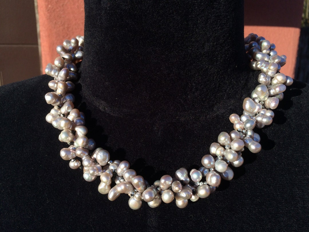 SOLD Multi Strand Braided Freshwater Pearl Choker Necklace Iridescent ...