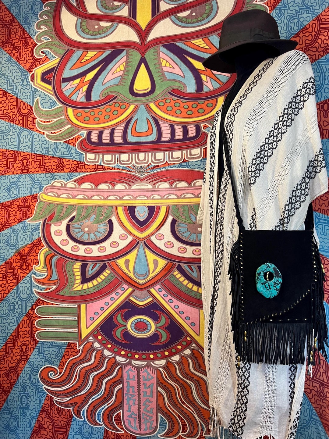 Handmade Modern Boho Artful Chic Soft Black Suede Leather Fringe Bag ...