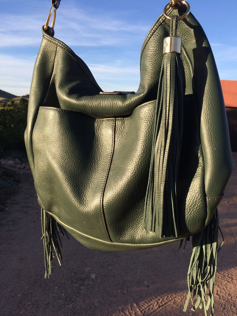 GILI Got It Love It Genuine Leather Green Shoulder Hobo Bag Tote Purse ...