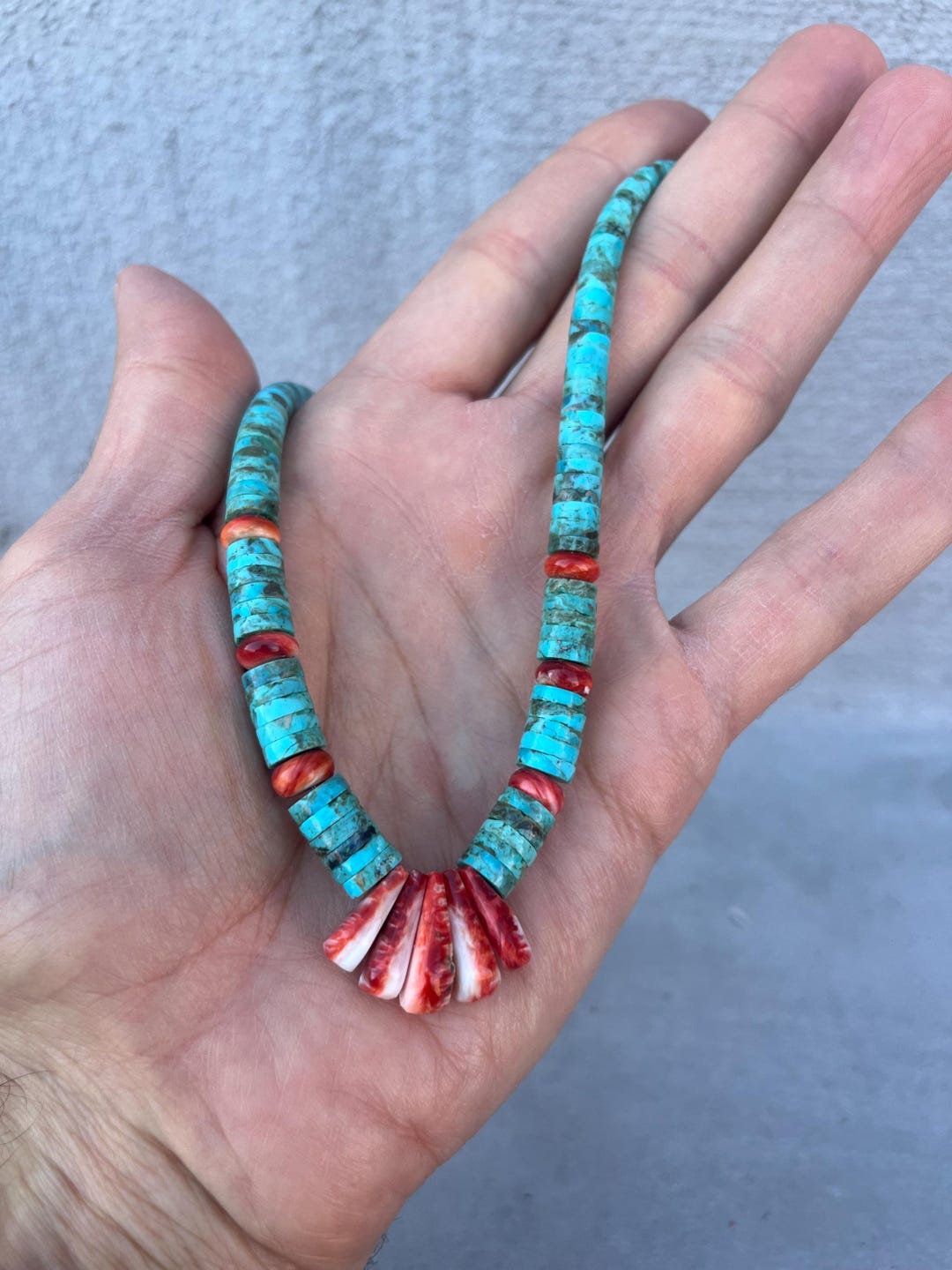 Navajo Turquoise Multi Stone Red Spiny Oyster Shell Bead Necklace ...