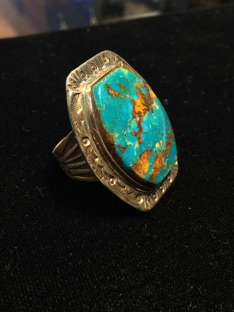 Fox Turquoise 14k Gold Ring Native American Indian Sterling Silver Deep ...