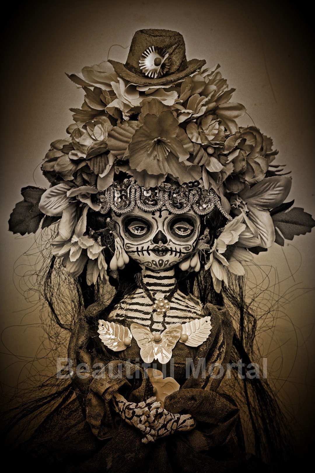 Beautiful Mortal Dia De Los Muertos Goth Sepia Doll Canon PRINT 537 ...