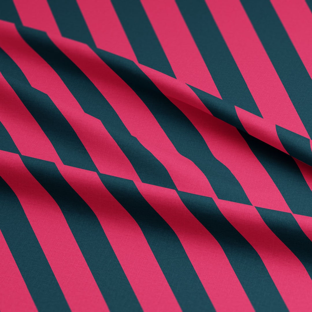 Linen Midnight Diagonal Striped Fabric, Magenta, Navy, Maximalist Decor ...
