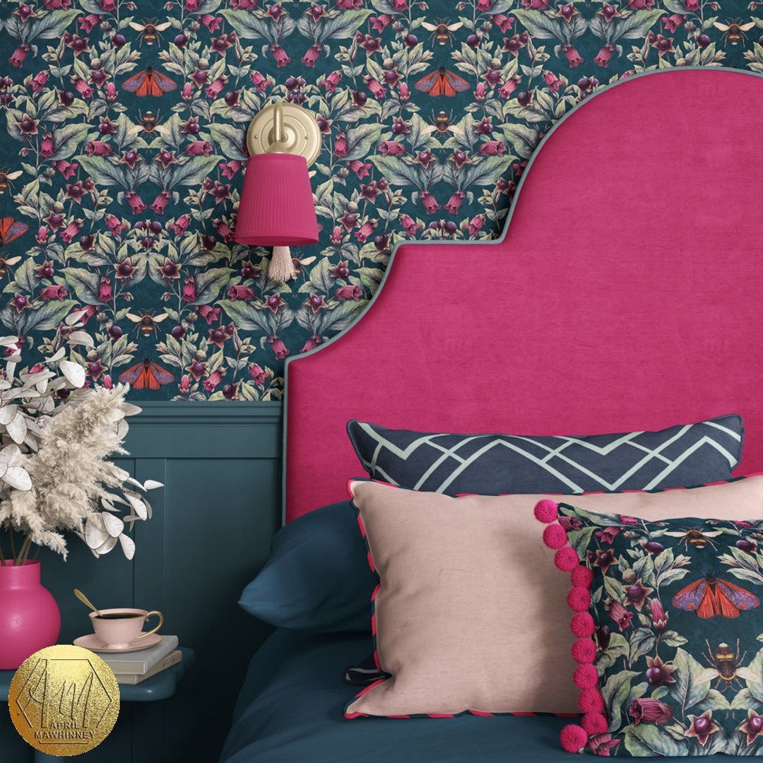 Deadly Nightshade Wallpaper: Midnight Floral, Bees & Moths - Etsy