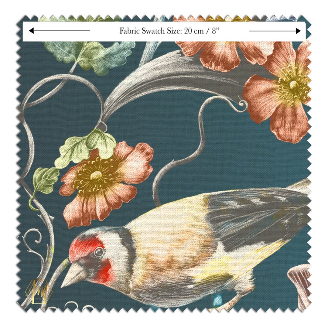 Raven's Wing Fabric Sample: Linen Cotton Blend, Floral Bird Print - Etsy