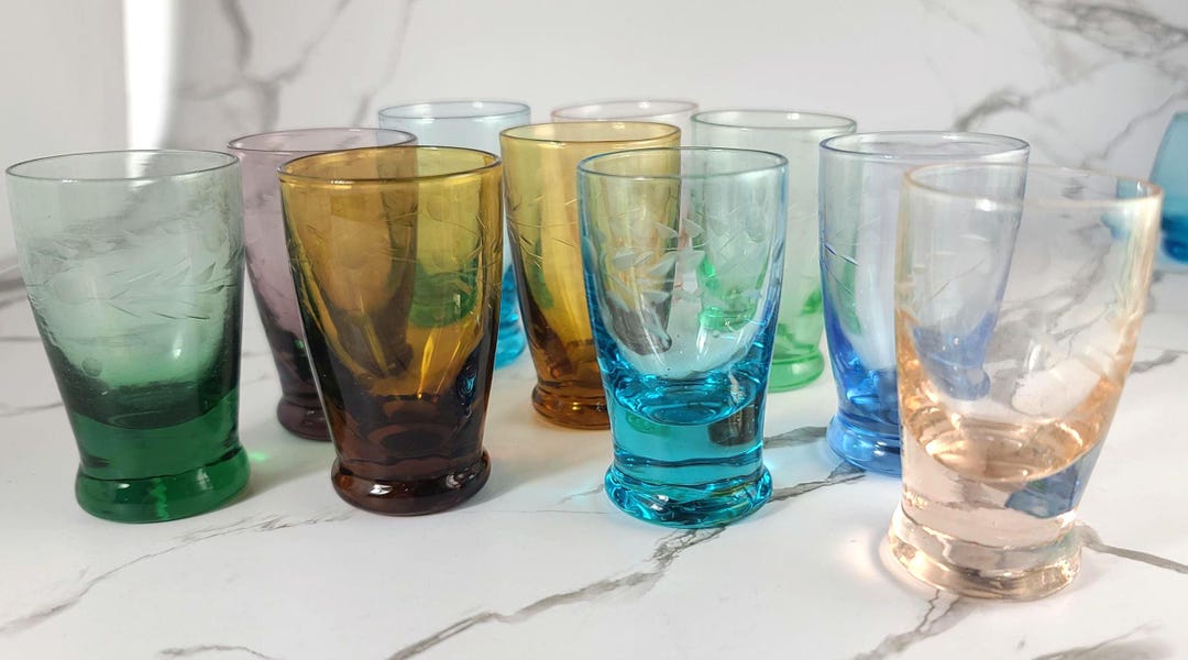 Mid-century Multicolor Cordial Glass Set. Vintage Schnapps Glasses ...