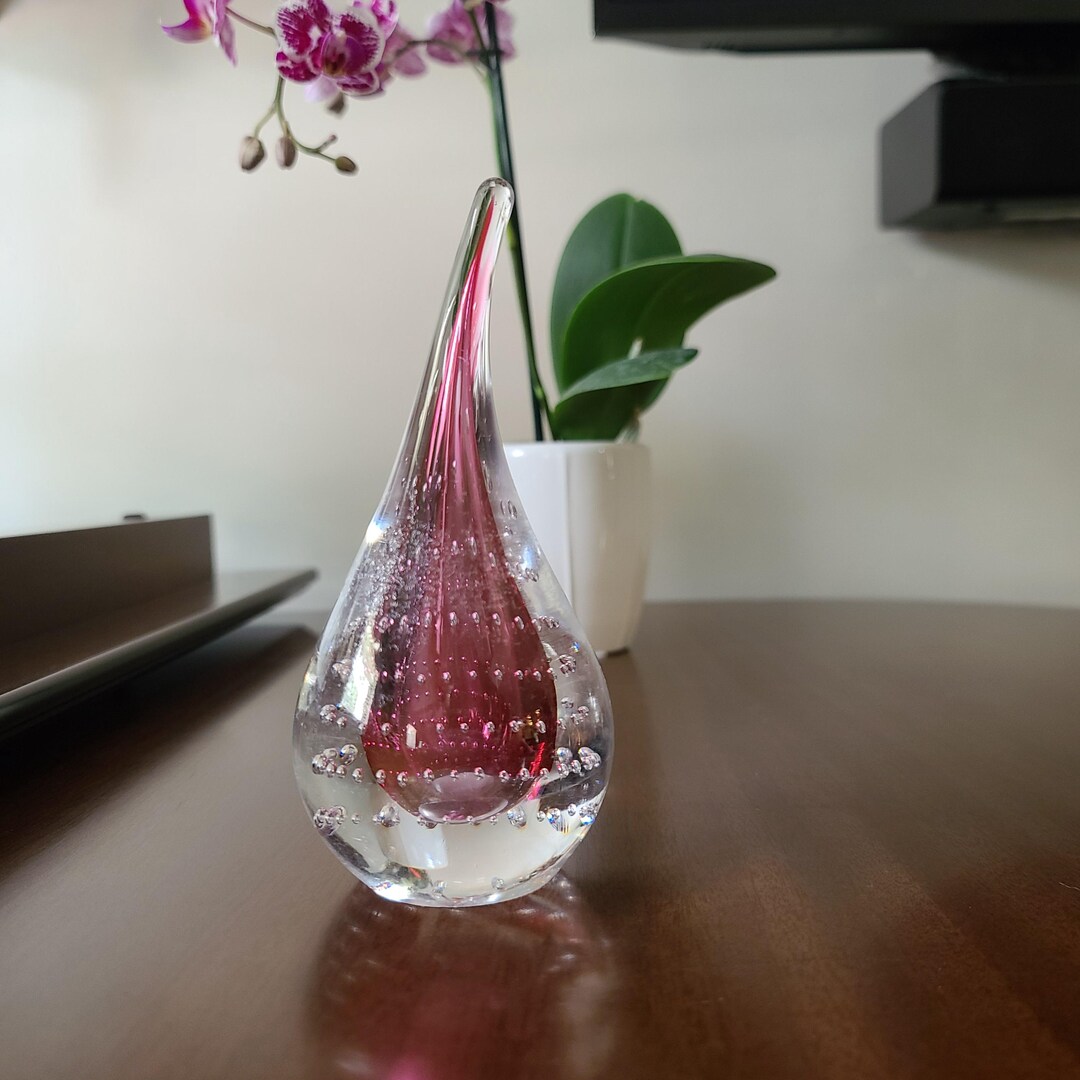 Signed Adam Jablonski Glass Sculpture: Pink Bubble Teardrop Art - Etsy