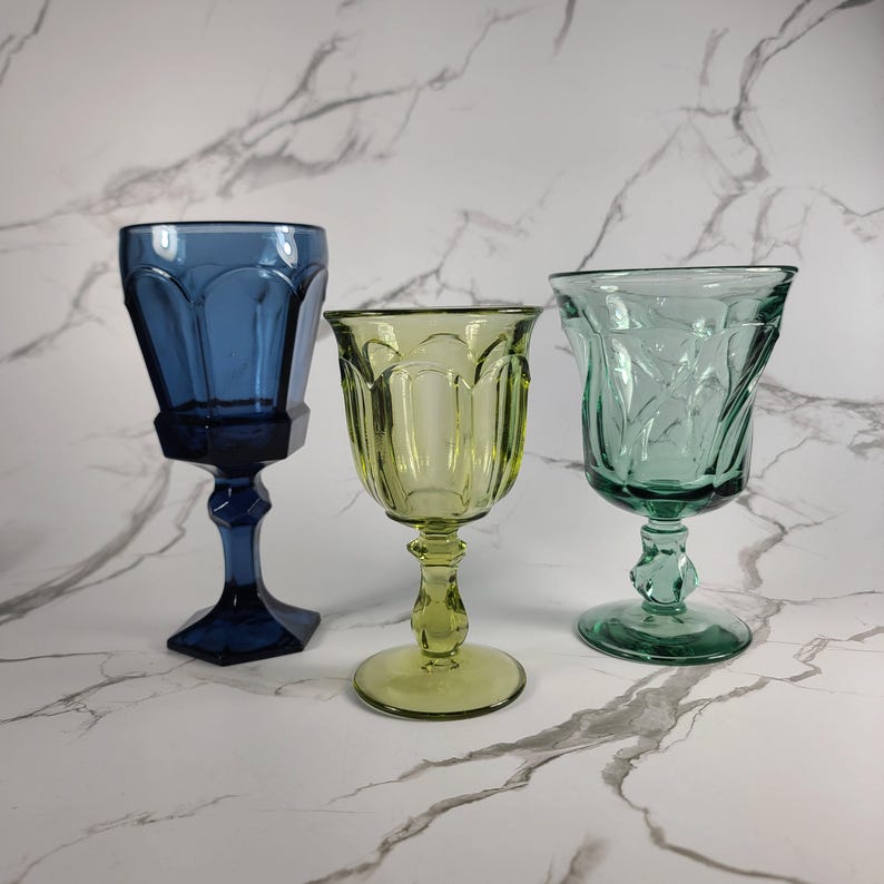 Colorful Pressed Glass Goblets by Fostoria and Old Williamsburg Glass ...