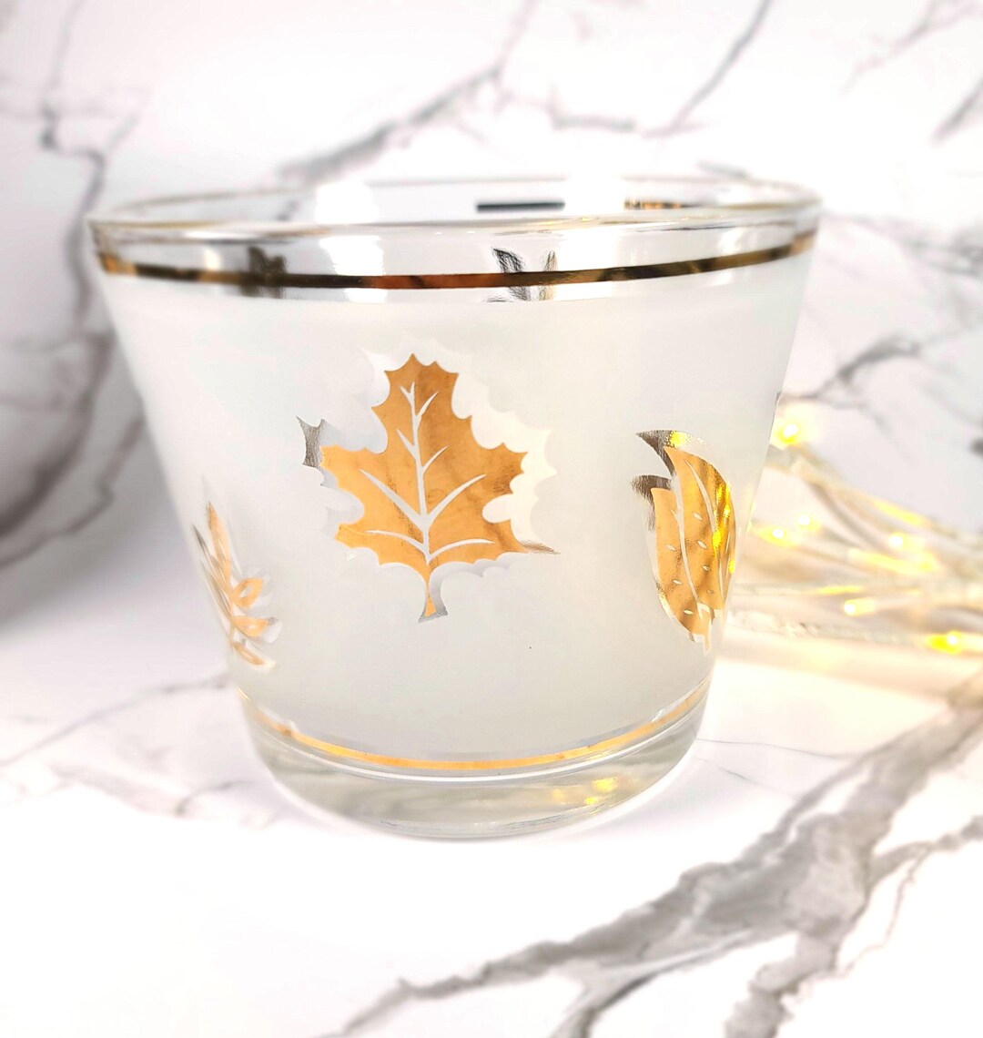 Libbey Starlyte Classic Gold Leaves With Frosted Glass Ice Bucket Mid ...