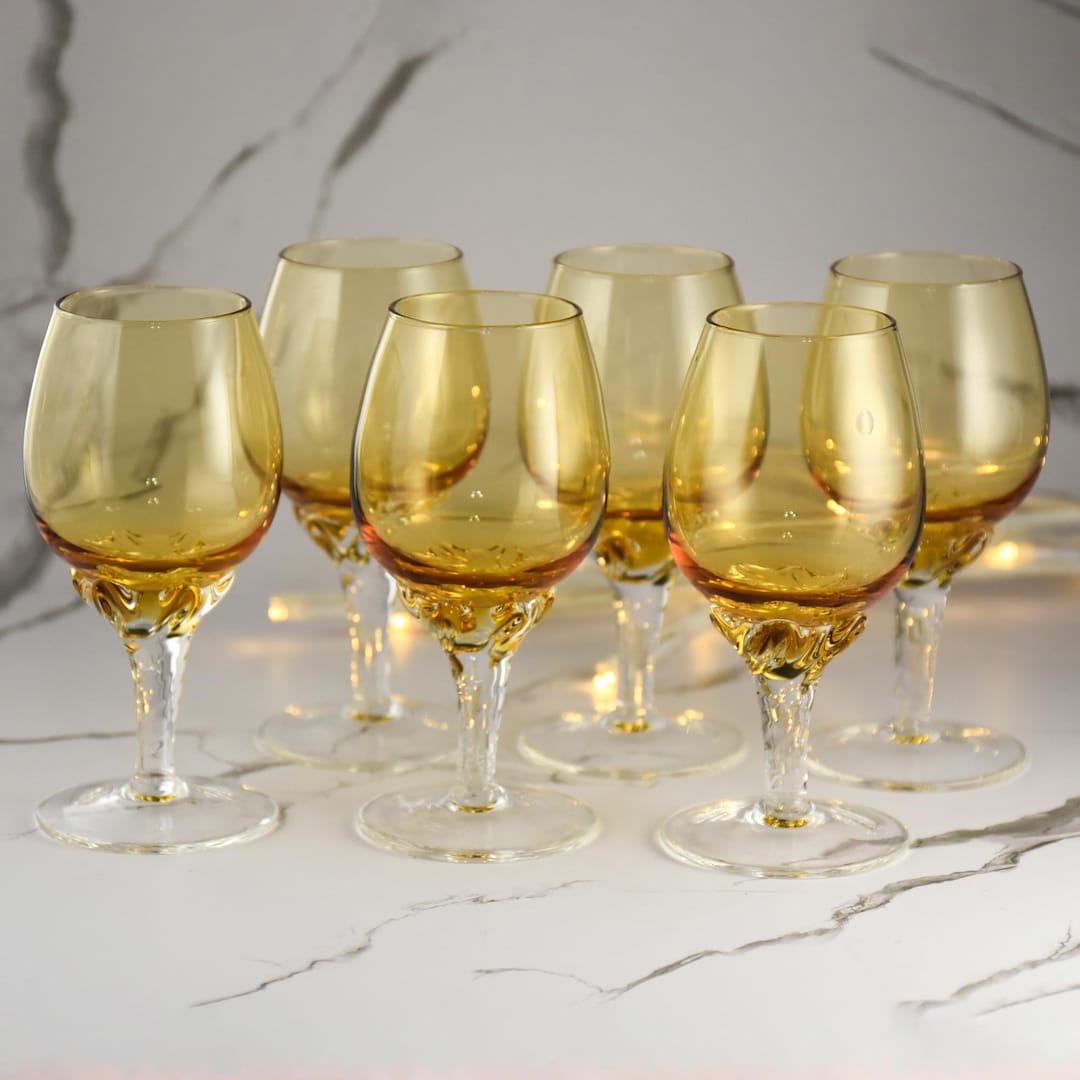 Vintage Italian Twisted Stem Cordial Glasses, Unique Yellow Glassware ...