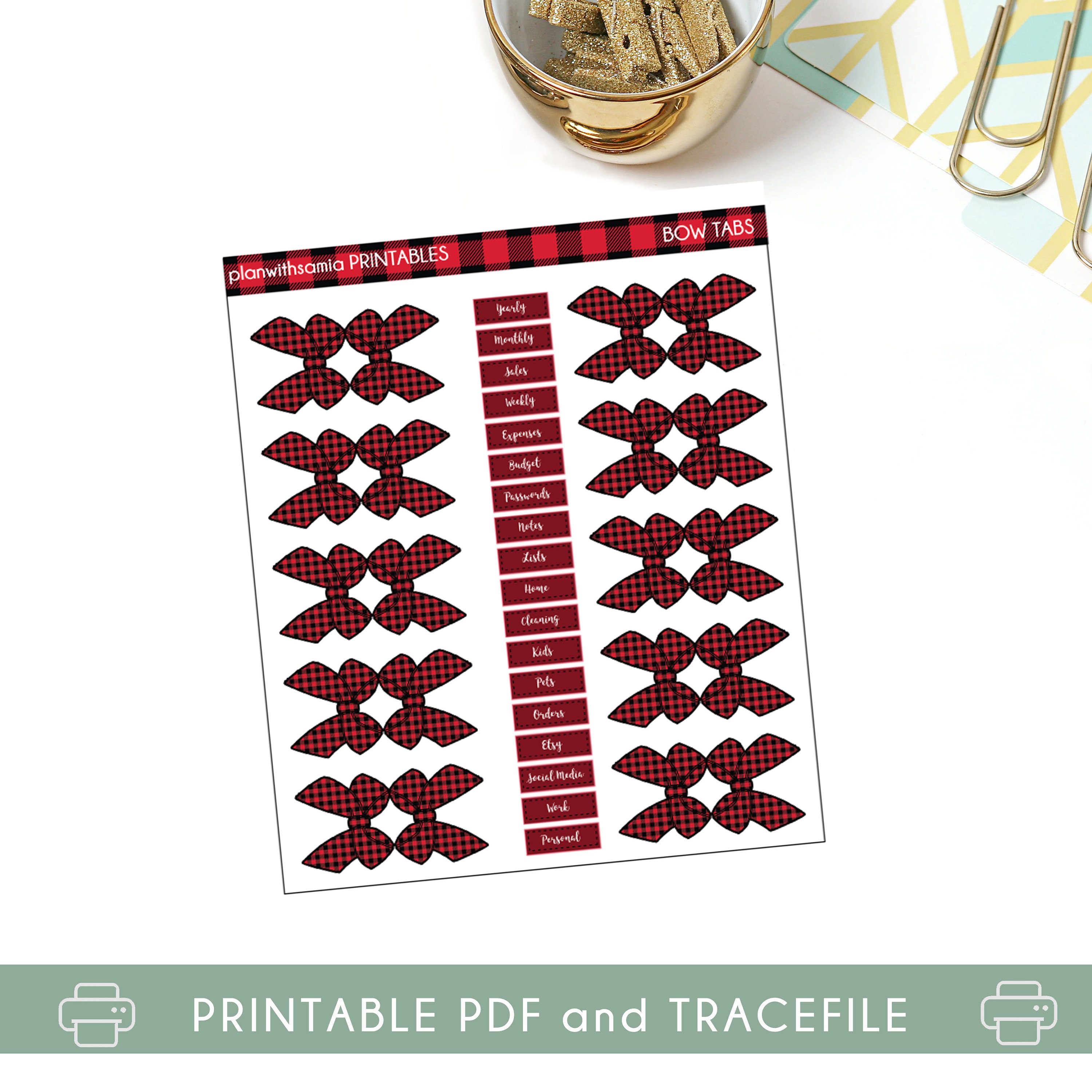 Printable Bow Tabs for Travelers Notebooks or Ring Planner | Etsy