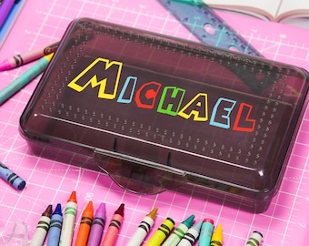 Personalized Plastic Pencil Box, Custom Name, 5 Designs, Assorted ...