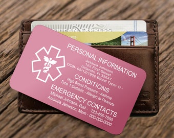 Medical ID Card for Wallet Custom Engraved Emergency Contact - Etsy