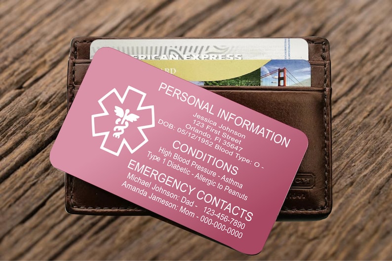 Personalized Medical ID Card, Custom Engraved Emergency Contact Card ...