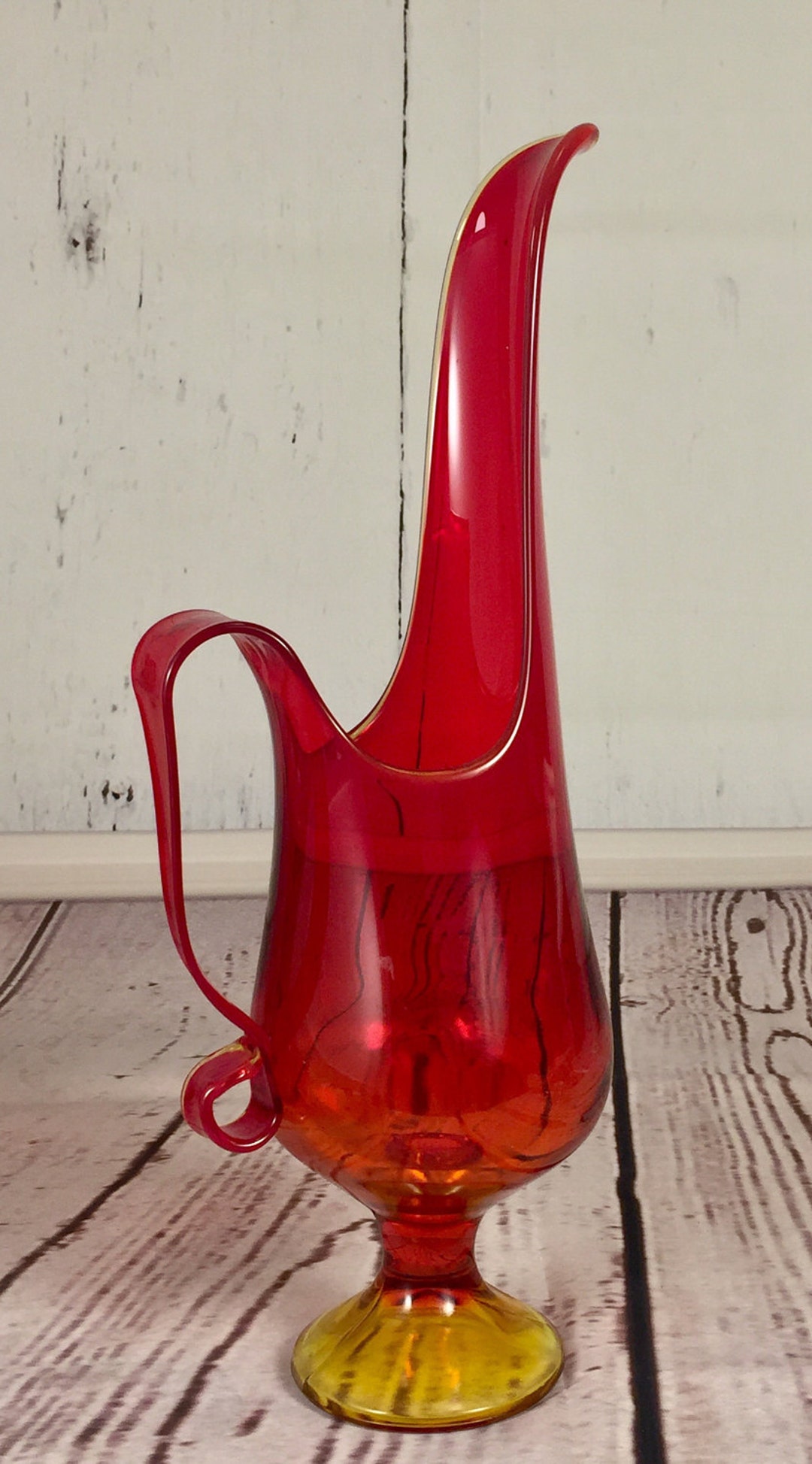 1960s Mid-century Mod Viking Hand-blown Glass Vase/pitcher - Red to ...