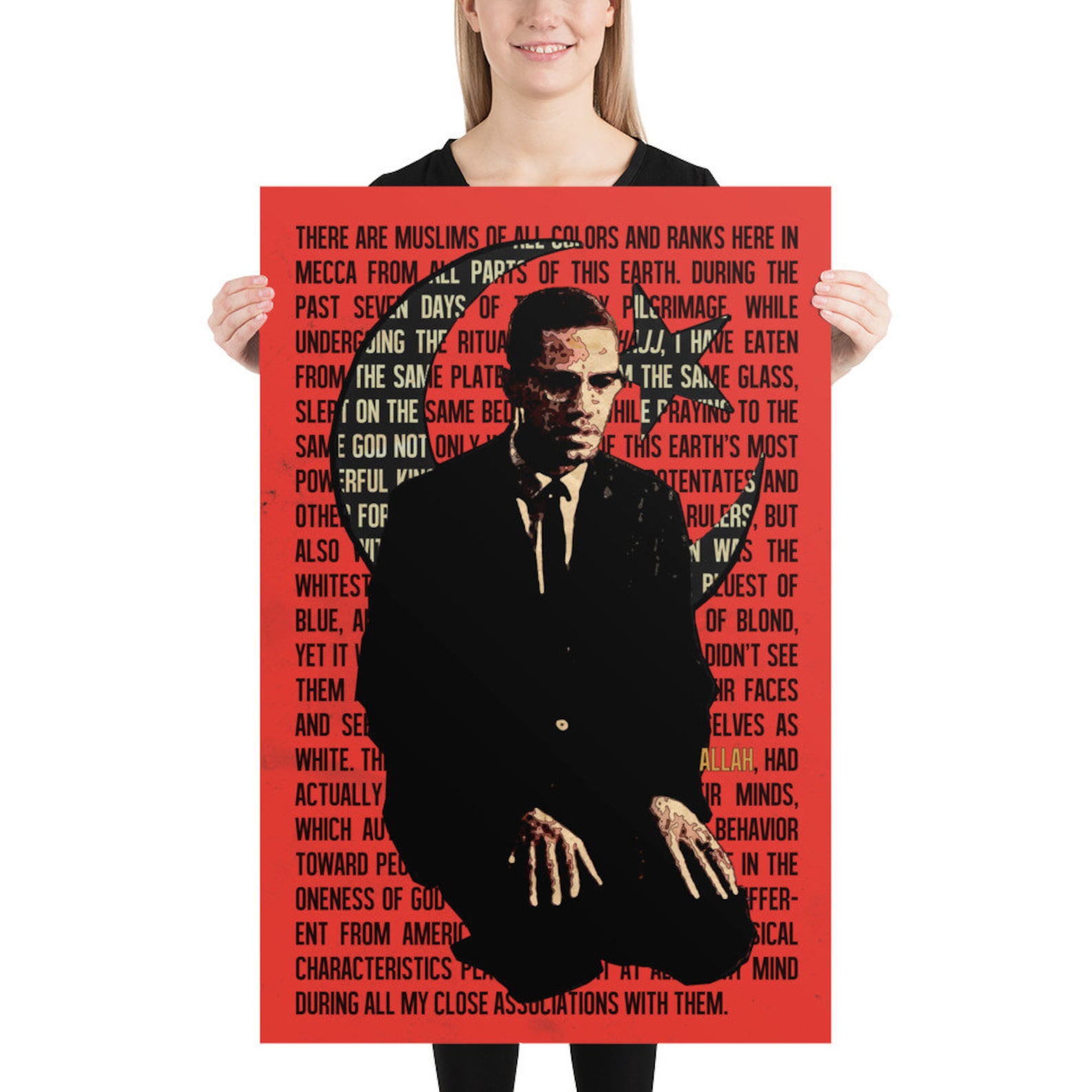 Malcolm X Praying Islam Flag Half Moon Mecca Pilgrimage Speech ...