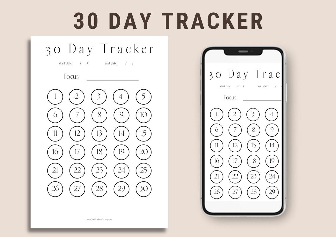 30 Day Tracker Sheet, 30 Day Challenge, Habit Tracker, Goal Tracker ...