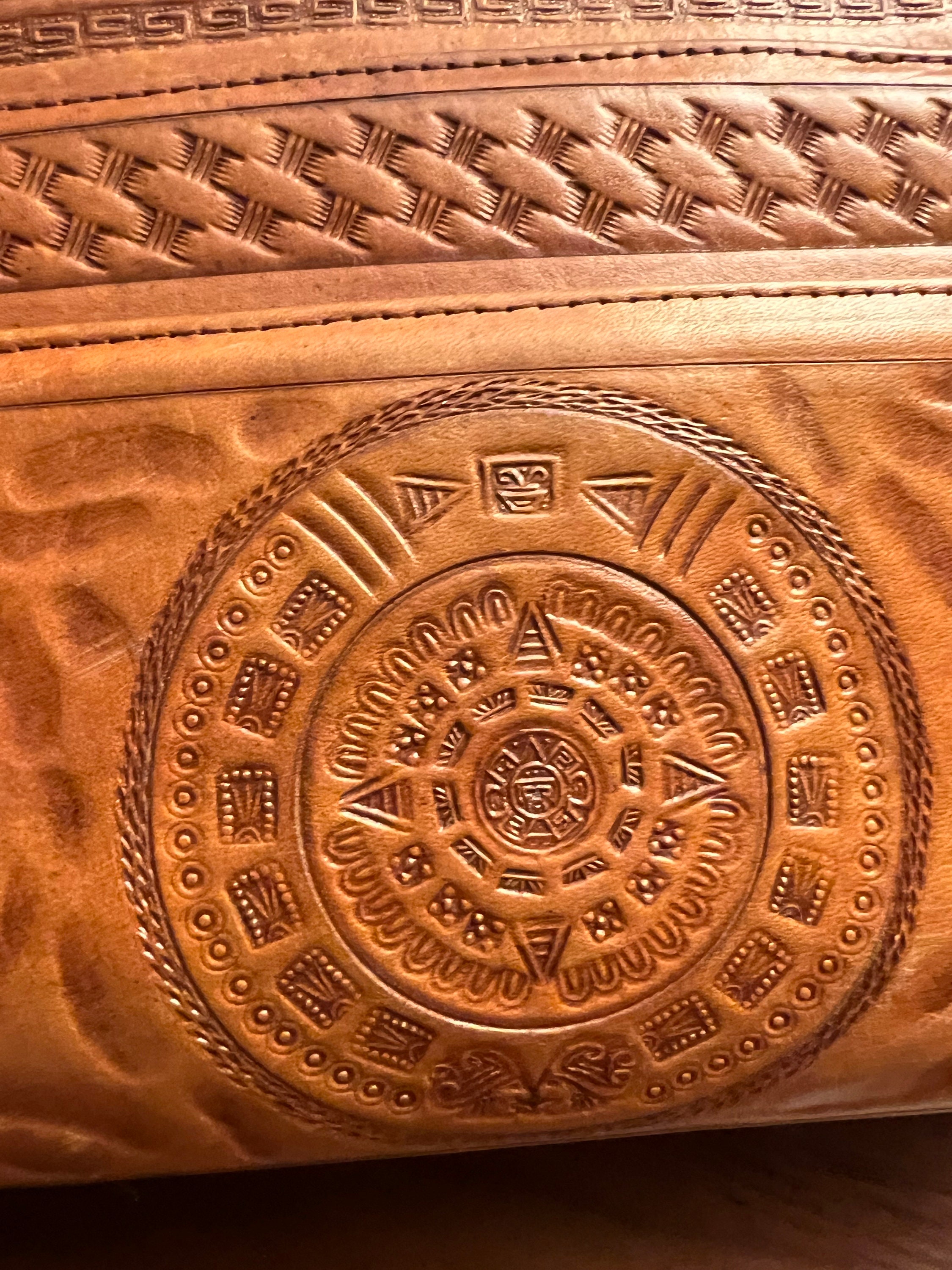 1970s Mexican Tooled Leather Tourist Purse With Aztec/mayan Warrior ...