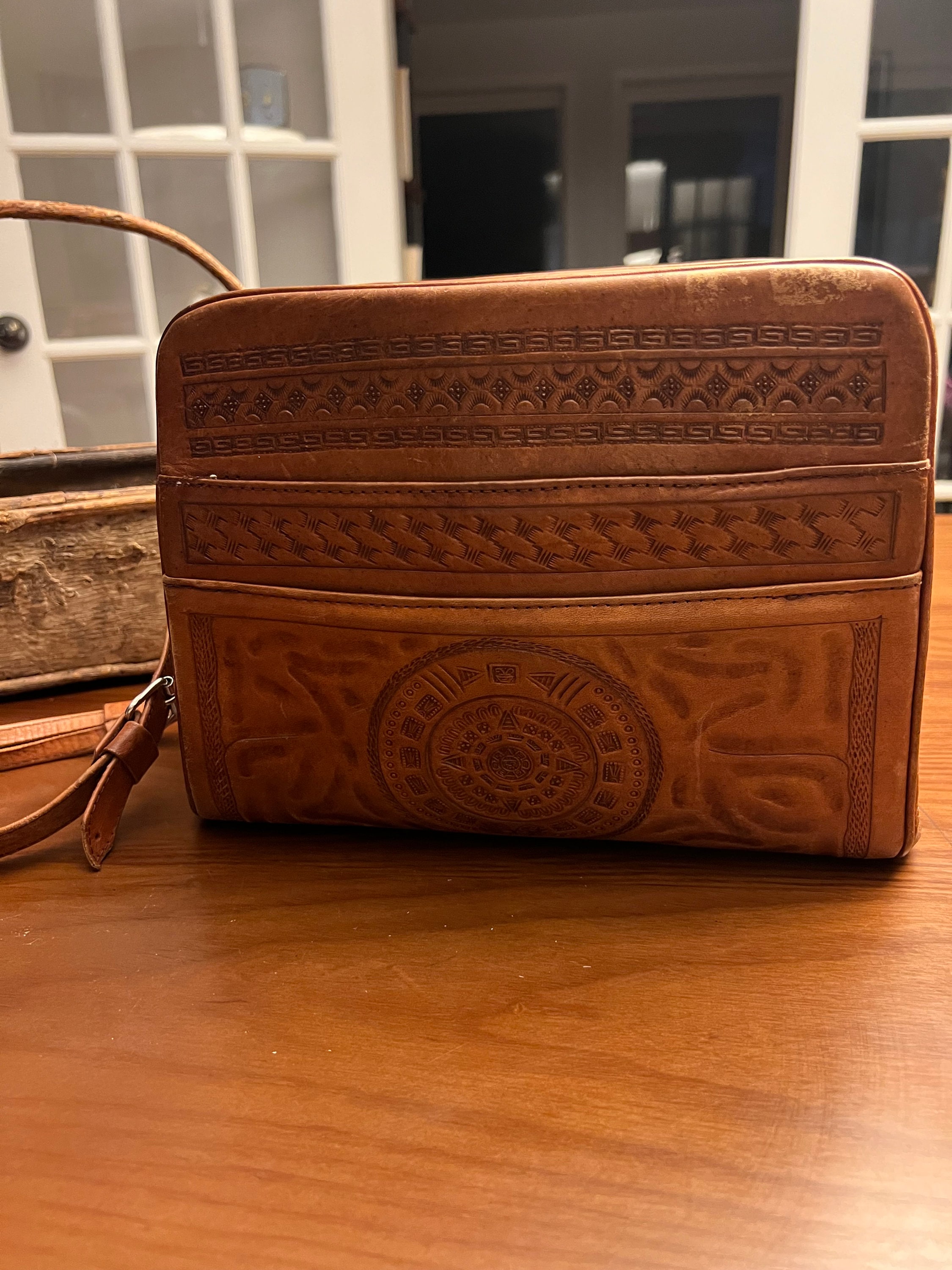 1970s Mexican Tooled Leather Tourist Purse With Aztec/mayan Warrior ...