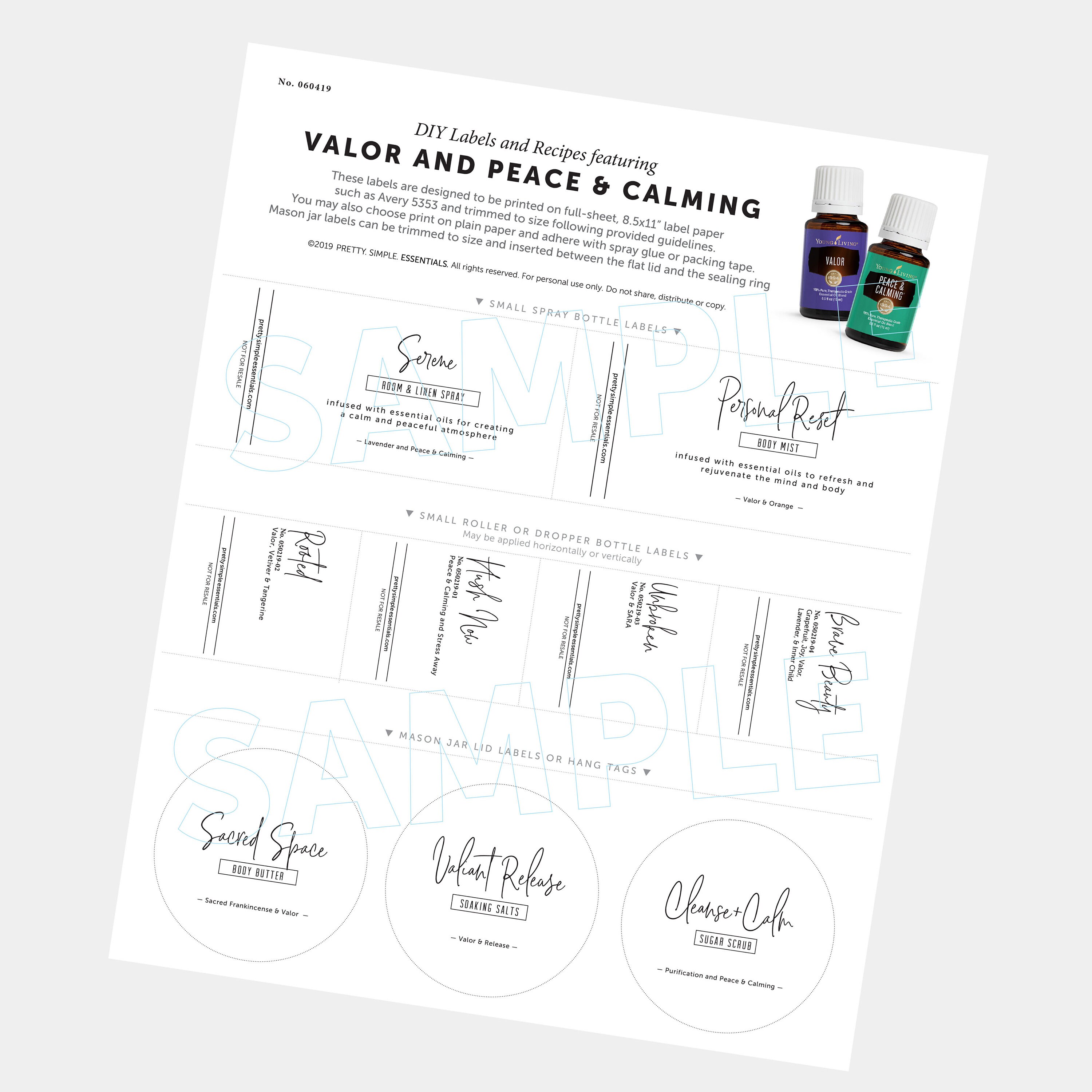Valor and Peace & Calming Printable Labels and Recipes | Etsy